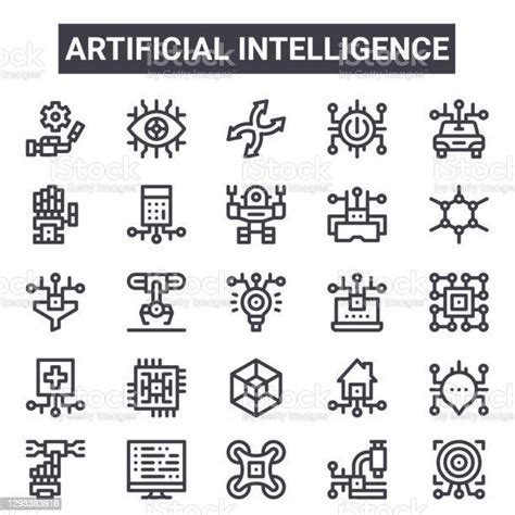 인공 지능 개요 아이콘 세트 로봇 로봇 팔 노트북 스마트 하우스 연구 셔플 대상 로봇과 같은 얇은 라인 아이콘이 포함되어 있습니다 보고서 프레젠테이션 다이어그램 웹에 사용할