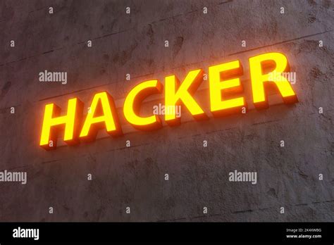 Light Box Showing The Word Hacker On Old Concrete Plaster Wall Illustration Of The Internet