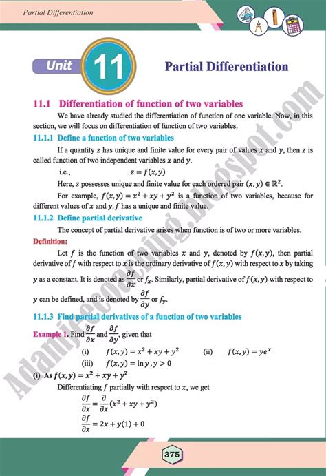 Adamjee Coaching Partial Differentiation Mathematics Class 12th