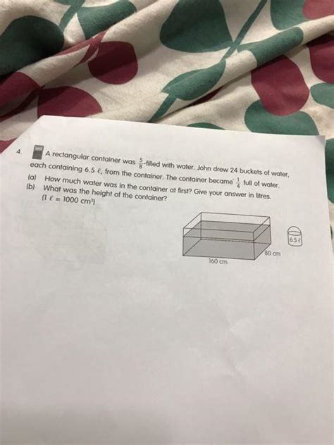 Solved A Rectangular Container Was Filled With Water John Chegg Com