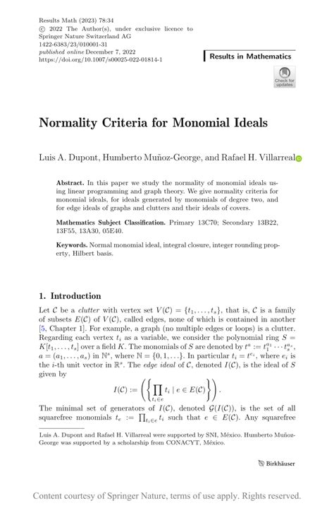 Normality Criteria For Monomial Ideals Request Pdf