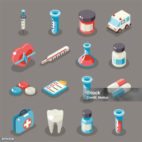 아이소메트릭 3d 서명 건강 의료 병원 구급차 의료 의사 평면 기호 컬렉션 아이콘 설정 벡터 일러스트 레이 션 3차원 형태에 대한 스톡 벡터 아트 및 기타 이미지 Istock