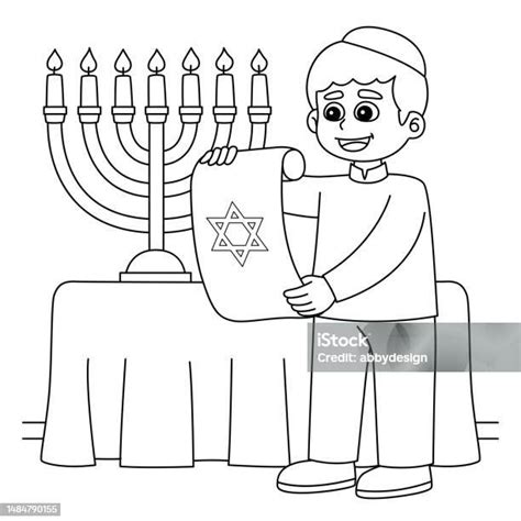 어린이를 위한 두루마리 색칠 공부 페이지가 있는 하누카 유대인 12월에 대한 스톡 벡터 아트 및 기타 이미지 12월 8일 배아 기적 Istock