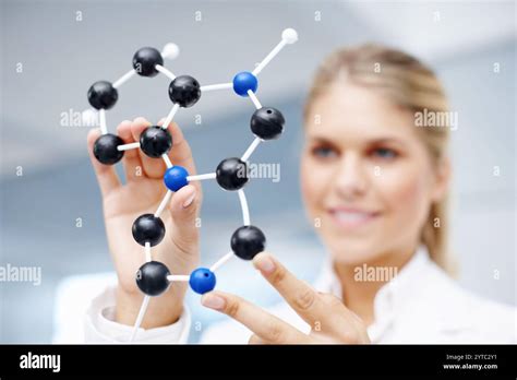 Science Laboratory Or Woman With Molecule Structure For Theory Testing Or Behavior Of Atom
