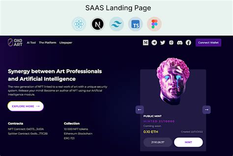 create landing page for saas in react js and tailwind css by
