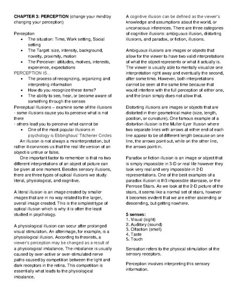 Chapter 3 Perception Cognitive Psychology Chapter 3 Perception