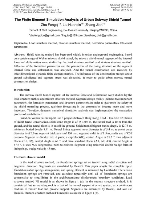 The Finite Element Simulation Analysis Of Urban Subway Shield Tunnel Scientific Net