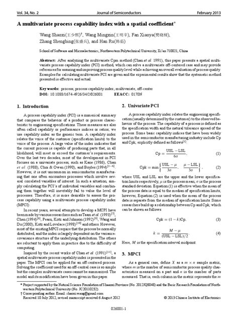 A Multivariate Process Capability Index With A Spatial Coffecient Wang Et Al 2013 Pdf