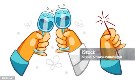 Satu Set Elemen Vektor Pada Tema Liburan Denting Tangan Dengan Kacamata