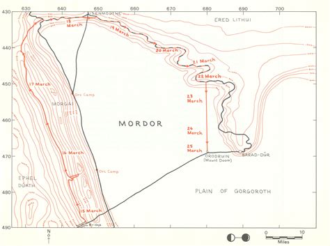 Middle Earth Gorgoroth And Mount Doom Frodos Route Tolkien Strachey 1981 Map