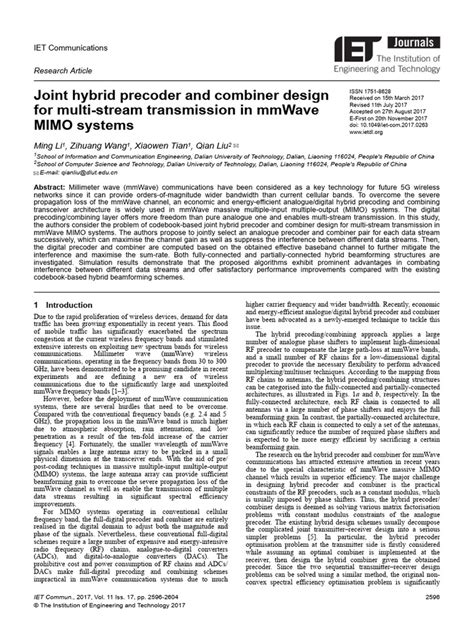iet communications 2017 li joint hybrid precoder and combiner