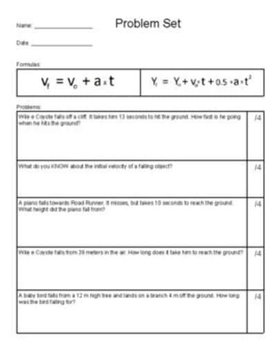 Free Fall Problem Set By Ms Gallegos Fun Physics TPT