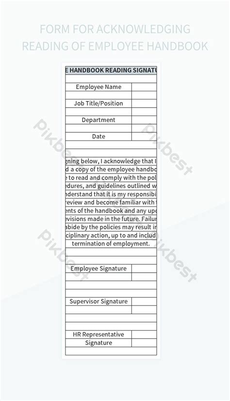 Acknowledgement Form For Employee Handbook Reading Excel Template Free Download Pikbest