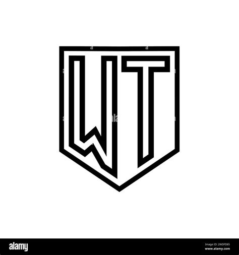 WT Letter Logo Monogram Shield Geometric Line Inside Shield Isolated