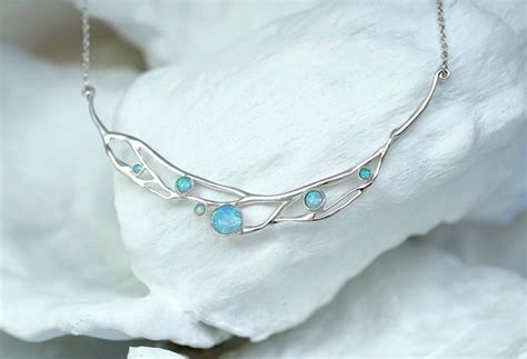 Handmade Sterling Silver Opal Statement Necklace October Birthstone