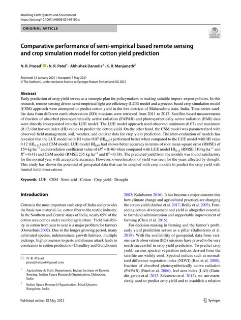 Pdf Comparative Performance Of Semi Empirical Based Remote Sensing And Crop Simulation Model