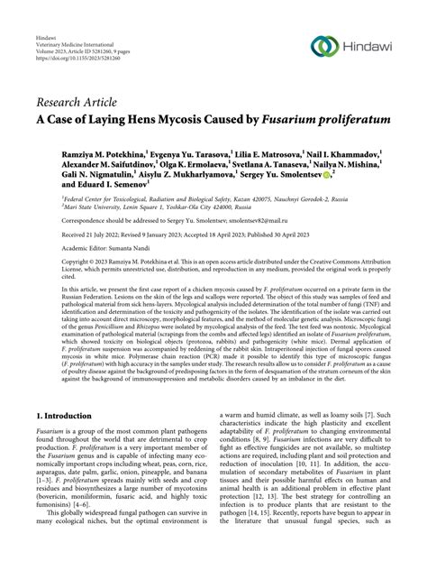 Pdf A Case Of Laying Hens Mycosis Caused By Fusarium Proliferatum
