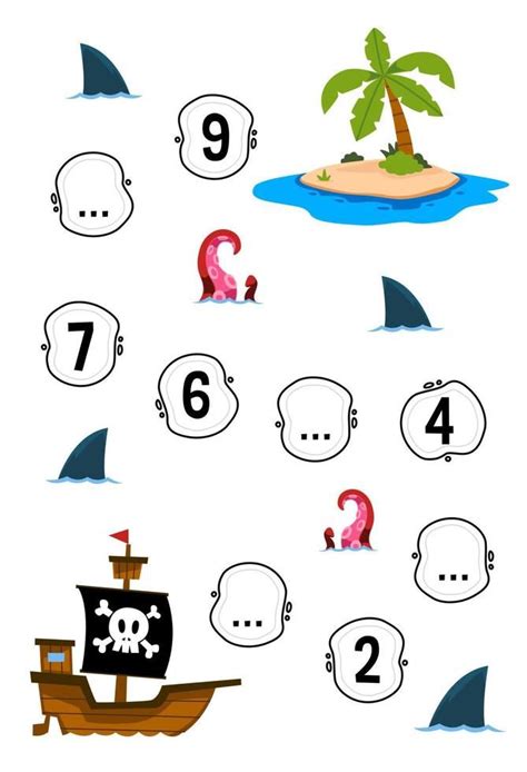 Complete The Number Sequence With A Cute Cartoon Ship