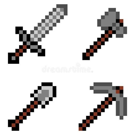 Pixel Of Sword Axe Shovel Pick Axe Image For Game Equipment Stock