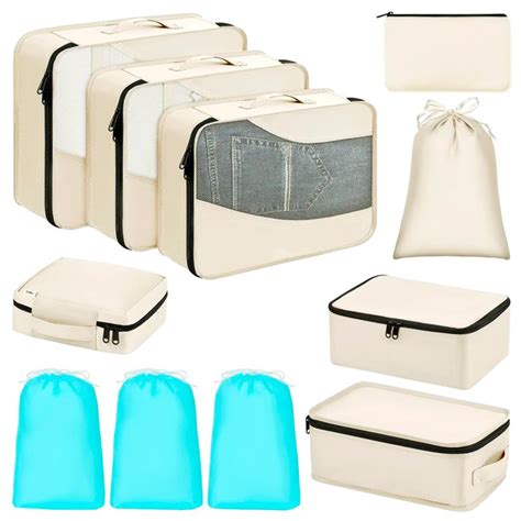 Набір дорожніх органайзерів сумок для подорожі 11 штук Органайзер для речей бежевий 10536288