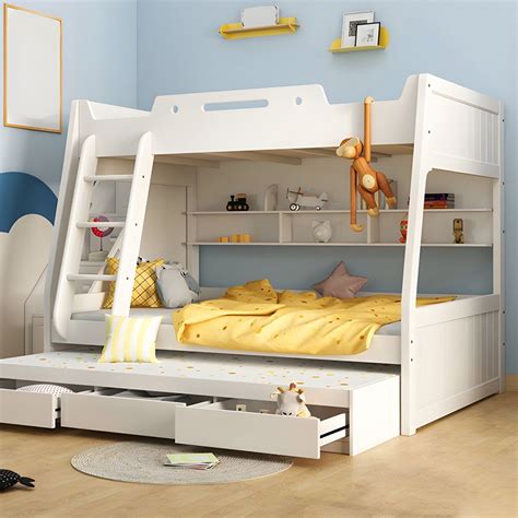 Contemporary Wood White Mattress Included With Drawers Rectangular Bunk