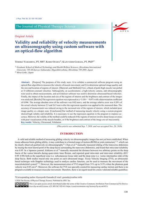 Pdf Validity And Reliability Of Velocity Measurements On Ultrasonography Using Custom Software