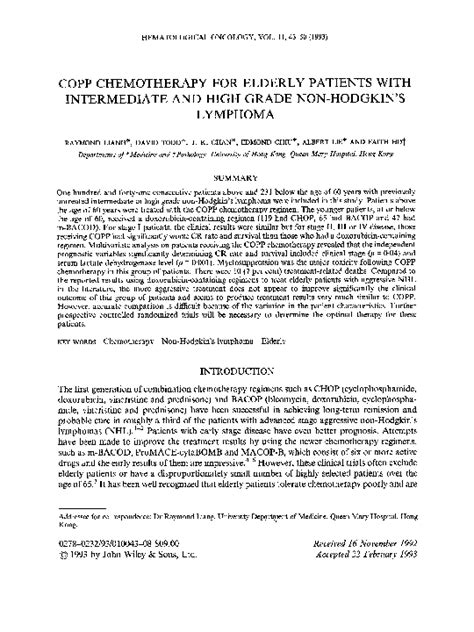 Pdf Copp Chemotherapy For Elderly Patients With Intermediate And High