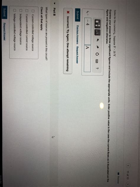 Solved 11 Of 13 Review Solve For The Current I Suppose V 20 Chegg Com