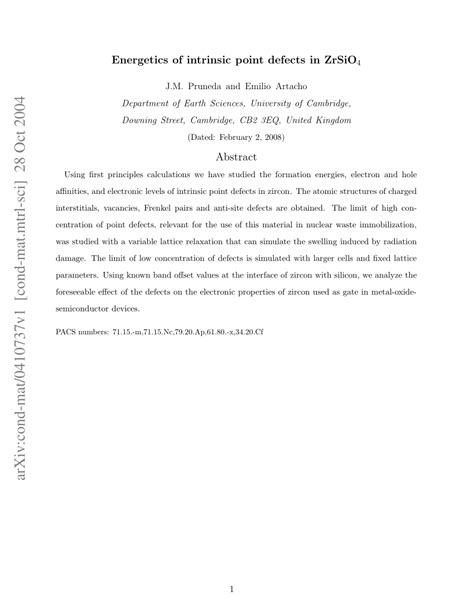 Pdf Energetics Of Intrinsic Point Defects In Zrsio 4