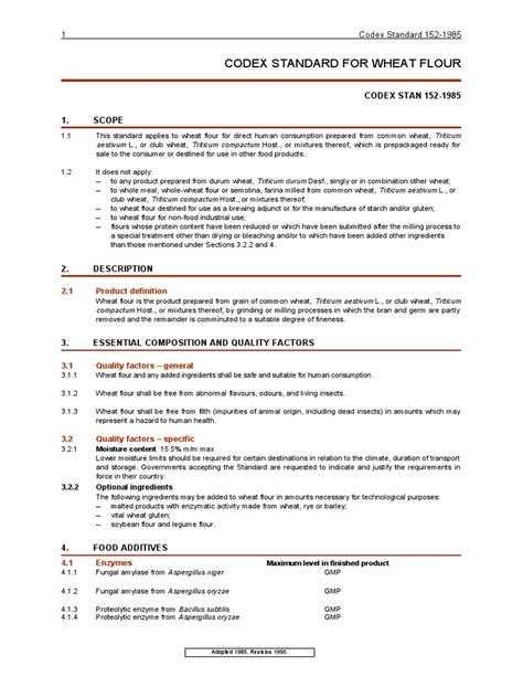 Codex Standard For Wheat Flour Pdf Flour Wheat