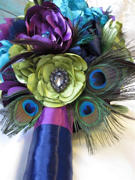 Handmade Beautiful Peacock Fabric Flower Wedding Bouquet Brooch Bouquet Custom Order
