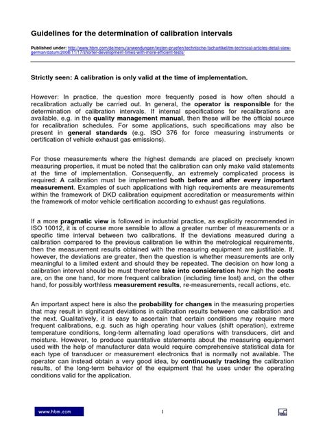 Guidelines For The Determination Of Calibration Intervals Download Free Pdf Calibration