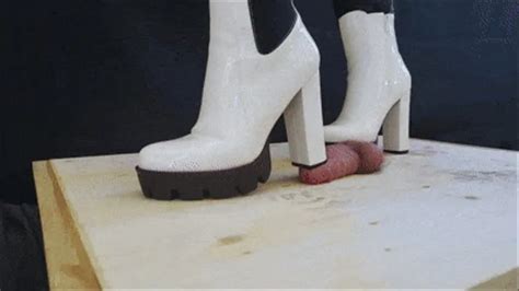 Crushing And Trampling Slave S Cock In White Dangerous Heeled Boots