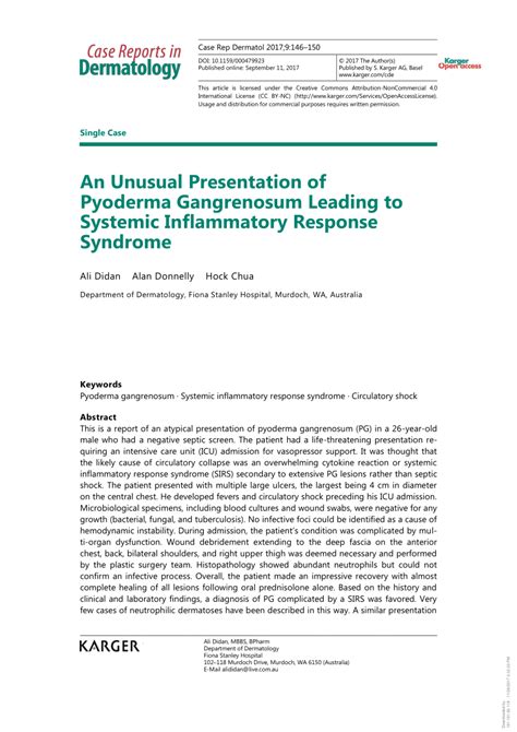 Pdf An Unusual Presentation Of Pyoderma Gangrenosum Leading To Systemic Inflammatory Response