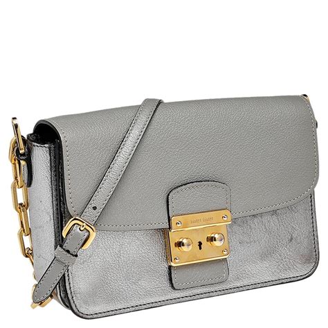 Miu Miu Metallic Silver Grey Leather Crossbody Bag For Sale At 1stdibs
