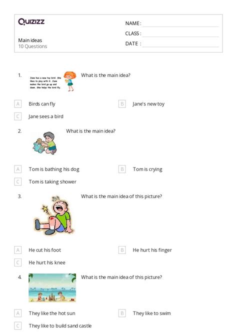 50 Identifying The Main Idea Worksheets For 1st Class On Quizizz