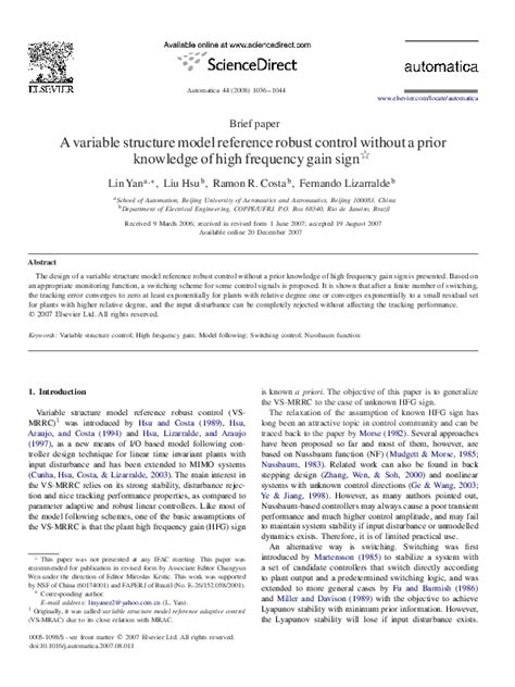 Pdf A Variable Structure Model Reference Robust Control Without A Prior Knowledge Of High