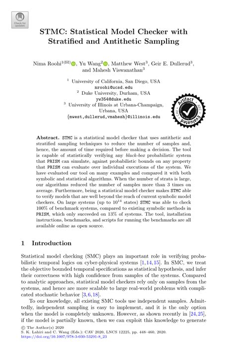 Pdf Stmc Statistical Model Checker With Stratified And Antithetic