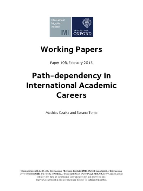 Wp108 Path Dependency In International Academic Careers Pdf Doctor Of Philosophy Human