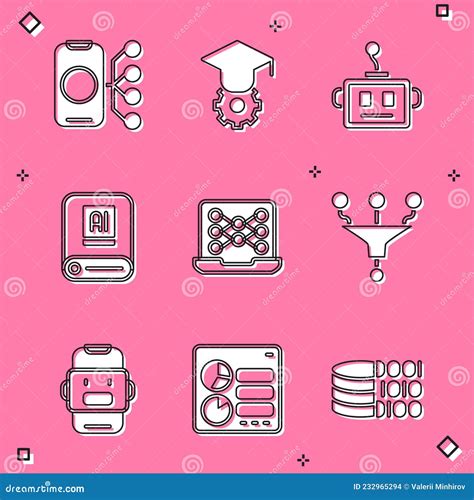 Set Neural Network Graduation Cap Artificial Intelligence Robot Ai Funnel Filter Chat And