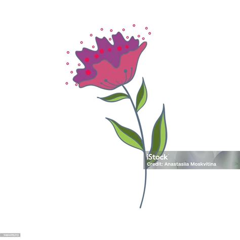 화려한 꽃 손으로 그린 벡터 플랫 그림 줄기와 잎이있는 꽃 피는 식물은 흰색으로 분리되어 있습니다 꽃 장식 또는 선물 당신의 디자인을 위해 0명에 대한 스톡 벡터 아트 및