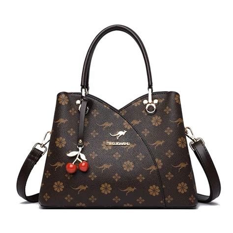 cute brown contrast color minimalist monogram luxury cow leather handh