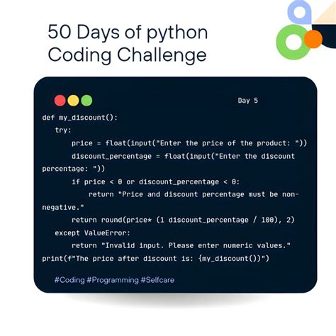 day 5 of 50 days of code challenge discount calculator in python ananthu e j