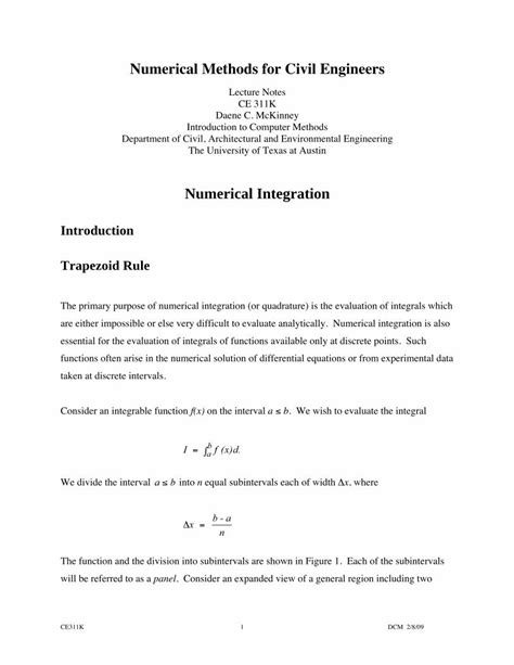 Pdf Numerical Methods For Civil Engineers Numerical Integration Dokumentips