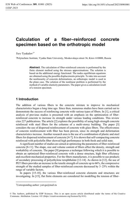 Pdf Calculation Of A Fiber Reinforced Concrete Specimen Based On The Orthotropic Model
