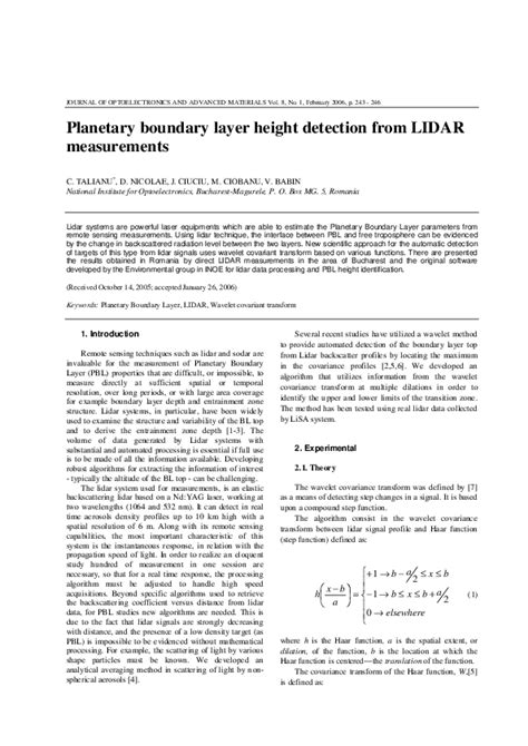 pdf planetary boundary layer height detection from lidar measurements