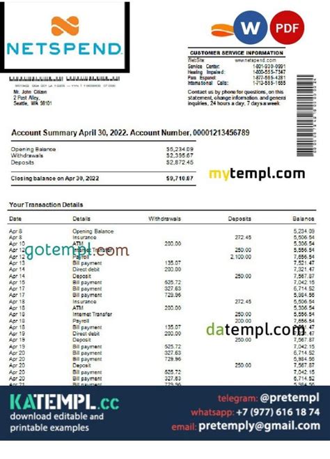 Generate Usa Netspend Bank Statement Word And Pdf