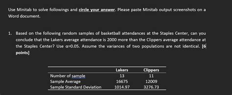 Use Minitab To Solve Followings And Circle Your Chegg Com