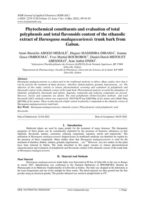 Pdf Phytochemical Constituents And Evaluation Of Total Polyphenols And Total Flavonoids