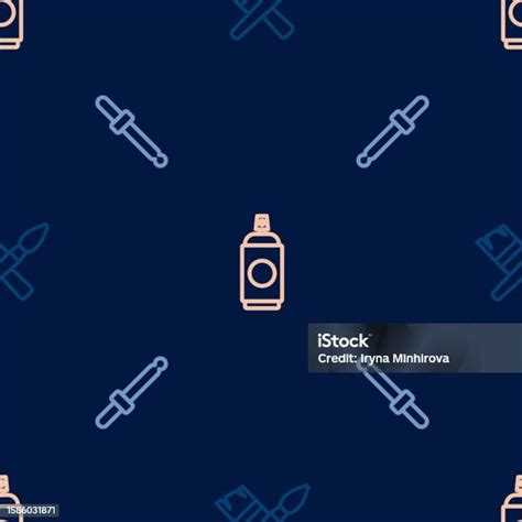 라인 페인트 브러시 스포이드 색상 선택기 팔레트 및 스프레이 캔을 원활한 패턴으로 설정합니다 벡터 가능성에 대한 스톡 벡터 아트 및 기타 이미지 Istock